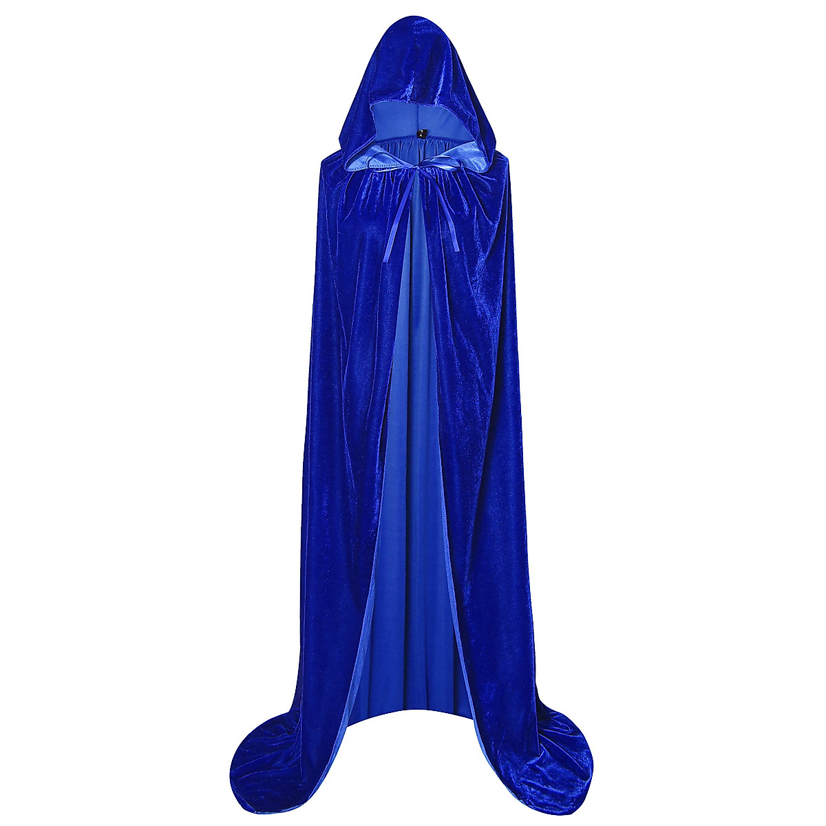 BIGXIAN Long Hooded Cloak Velvet Cape Witch Costume Halloween Costumes for Women Men (Blue, Large)