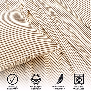 Great Bay Home 4-Piece Queen Size Stripe Microfiber Sheet Set | Ultra-Soft, Brushed Bedding Sheets & Pillowcases | Wrinkle Free, Comfortable, All-Season Bed Sheets (Queen, Taupe)
