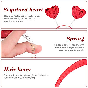 Lurrose Heart Headband Red Sequin Love-shaped Head Boppers Party Hair Accessoires for Holiday Festival