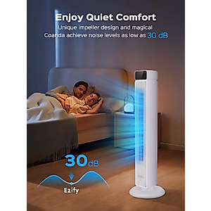 Ezify Tower Fan for Bedroom 40 Inch, 25ft/s Velocity Floor Fan, 30dB Quiet Standing Fan, 90° Oscillating Fan, 6 Speeds, 4 Modes, 12H Timer, Cooling Fan with Remote for Home Living Room Office, White