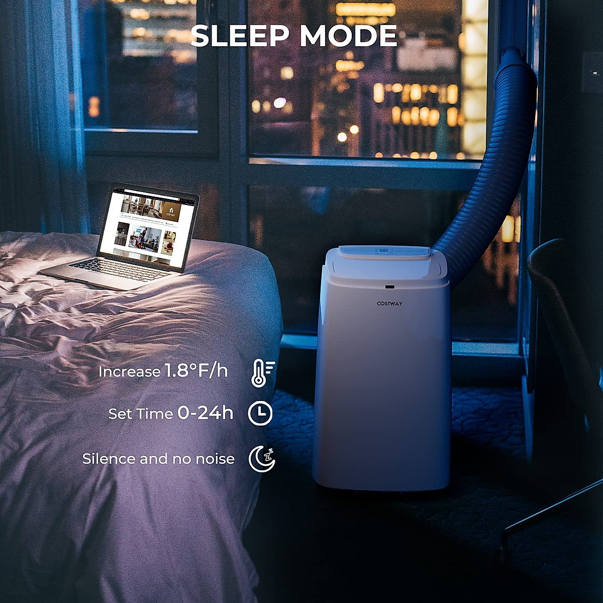 COSTWAY Portable Air Conditioner, 1,2000 BTU 3 in 1 Air Cooler with Fan & Dehumidifier, Quiet AC Unit Cools Rooms up to 450 sq.ft, Sleep Mode, 3 Fan Speeds, 24H Timer, Digital Display & Remote Control (12000BTU)