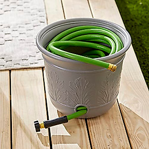 Suncast CPLHPL100 300 Foot Heavy Duty 5 Gallon Decorative Resin Garden Hose Pot for Expandable and Lightweight Hoses, Gray