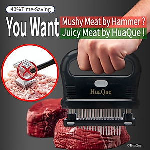 HuaQue Meat Tenderizer Tool, Detachable 48-Blade Stainless Steel Steak Tenderizer Needles for Tenderizing Beef/Chicken/Pork, Dishwasher Safe, Cleaning Brush/User Manual/Recipe Ebook (PDF) Included