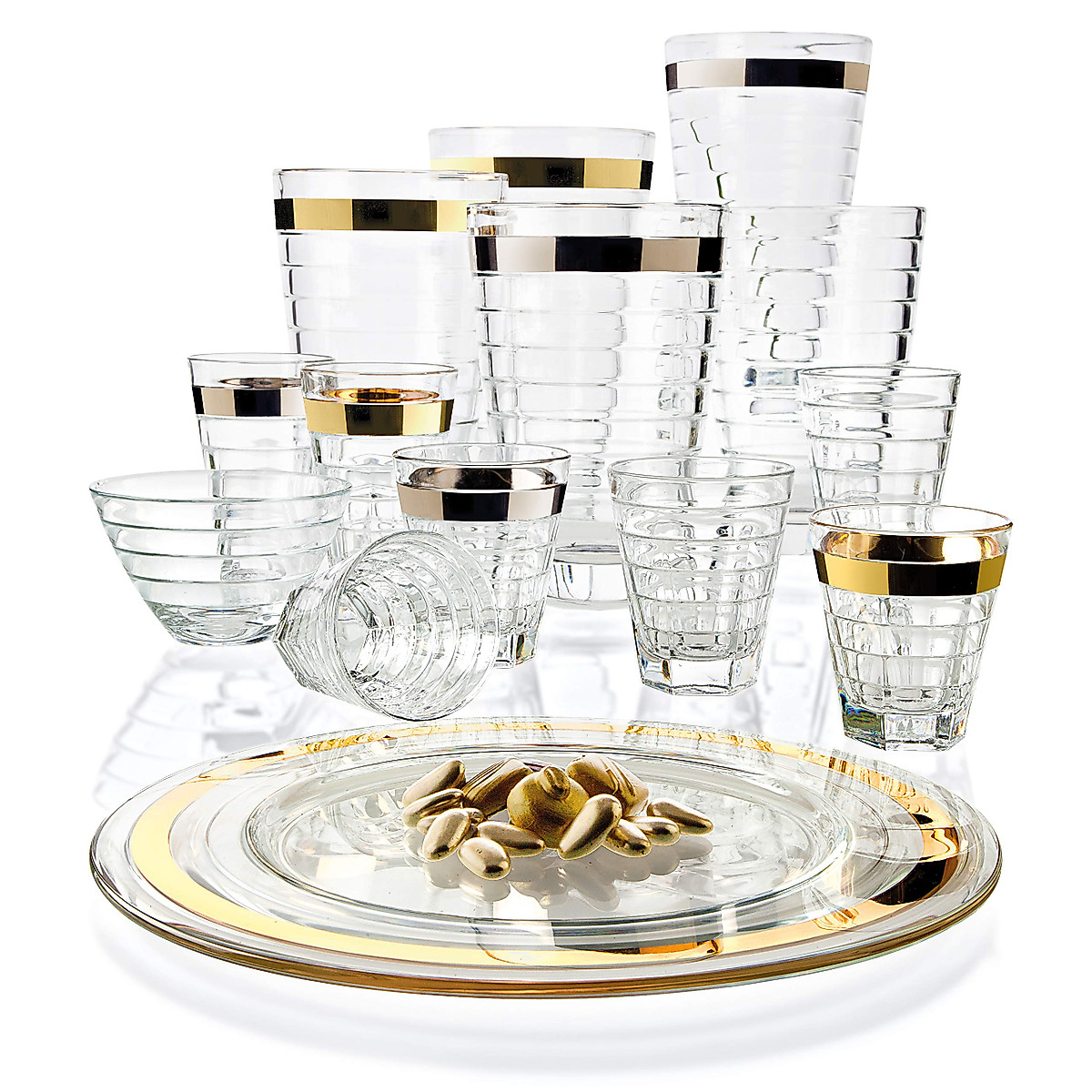 Barski - European Glass - Double Old Fashioned Tumbler Glasses - with Platinum Band - Set of 6-11.5 oz. - Made in Europe