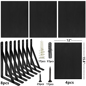 Deep Floating Shelves for Wall 4 Sets, 12 Inch Deep Floating Shelves Black, Wide Floating Shelves Wood Wall Mounted, Large Floating Wall Shelves for Bathroom, Bedroom, Kitchen, Living Room, Office