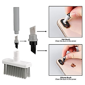 Soft Brush Keyboard Cleaner, Computer Cleaning Tool Kit, 7 in 1 Multipurpose Corner Slit Duster Keycap Puller and Soft Microfiber Brush for Bluetooth Headset Lego Airpods Laptop Camera Lens (Grey)