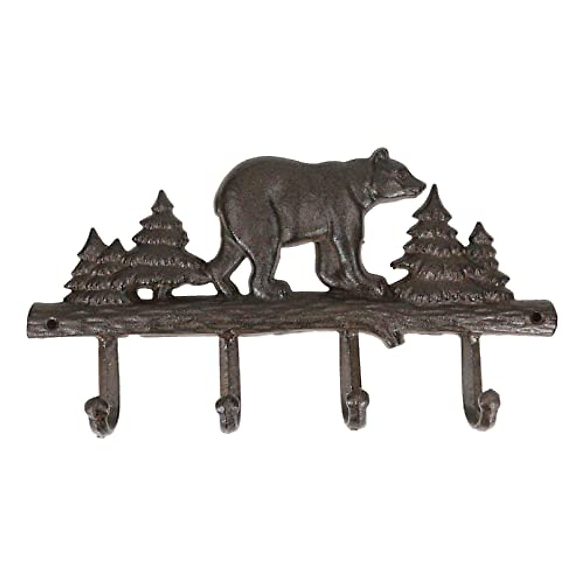 Ebros Gift Cast Iron 11.75" Long Rustic Forest Black Bear Strolling by Pine Trees Forest 4-Pegs Wall Hook Western Bears Hunting Cabin Lodge Country for Coat Hat Clothing Leash Keys (1)