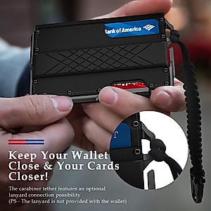 MURADIN Tactical Minimalist Wallet for Men, Slim RFID-Blocking Metal Card Holder, Front Pocket Men’s Leather Dapper Bifold Wallet with Money Clip Black