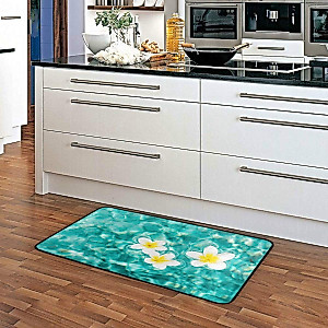 Kitchen Rugs Tropical Zen Plumeria Flower in Turquoise Water Non-Slip Kitchen Mats Bath Runner Rug Doormats Area Mat Rugs Carpet for Home Decor 39" X 20"
