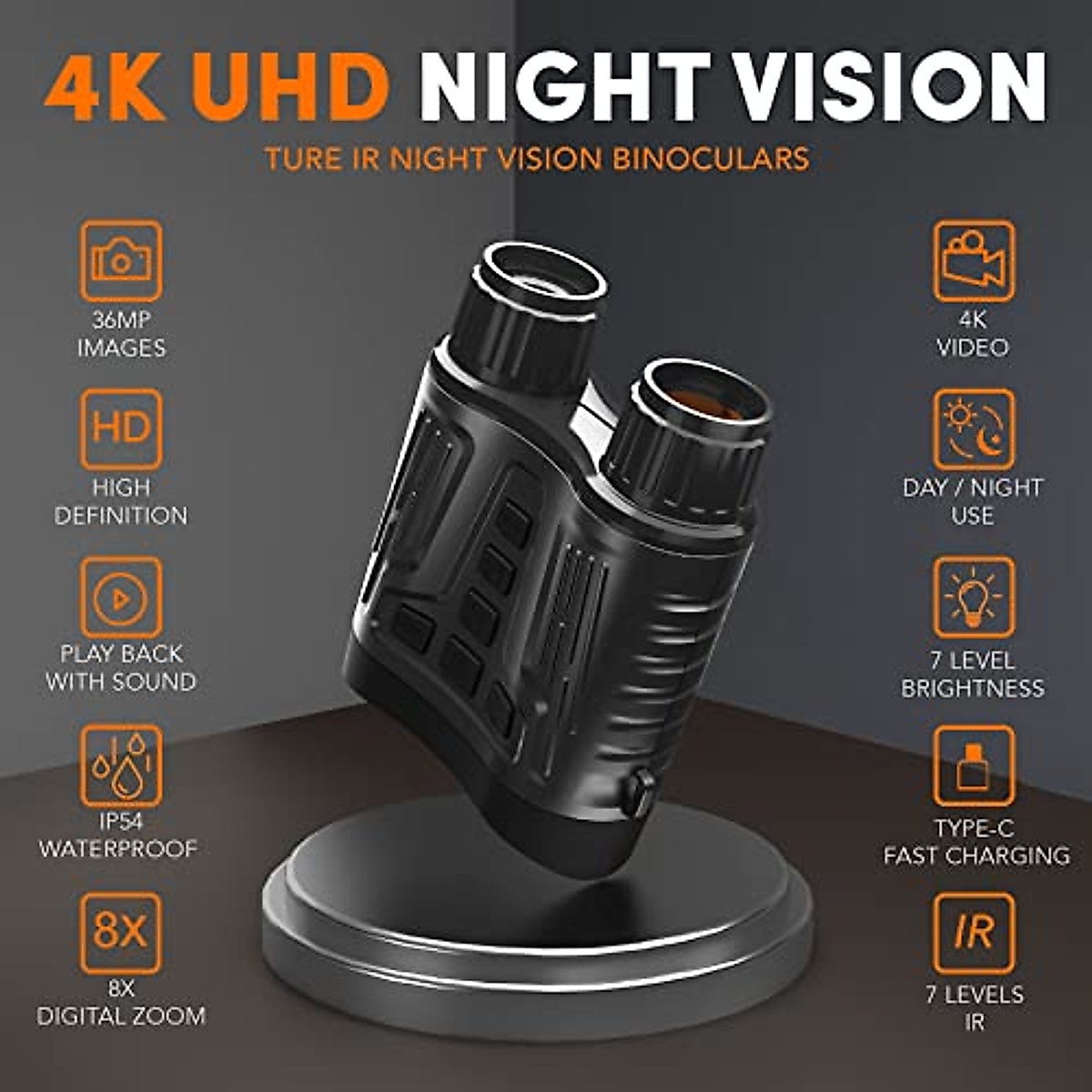 GTHUNDER Night Vision Binoculars - 4K Rechargeable Infrared Digital Night Vision Goggles with Distant Night Visible Range - 32GB TF Card for Media Storage—Perfect for Adventure and Surveillance