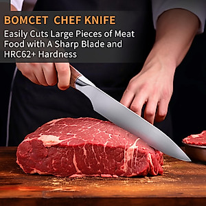 BOMCET 8" Pro Chef's Knife, Super Sharp Blade HRC62+ German Steel Kitchen Knife with Ergonomic Handle Design