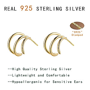 Reffeer Sterling Silver Multi Hoop Earrings Cuff Huggie for Women Teens Wrap Stud Earrings (B-Yellow)