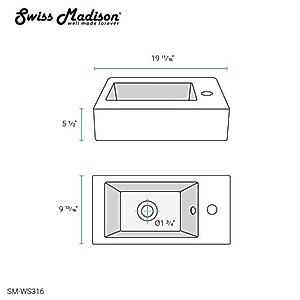 Swiss Madison Well Made Forever SM-WS316 Voltaire Wall Hung Sink, Glossy White