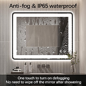 Niccy LED Bathroom Mirror, 30"x22" Rectangle Wall Mounted Vanity Mirrors with Metal Frame, Anti Fog Dimmable Smart Mirror for Bathroom/Bedroom/Livingroom/Entryway(Horizontal or Vertical),Black