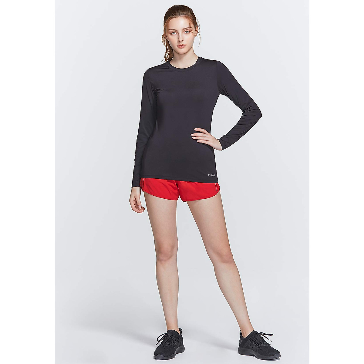 ATHLIO Women's UPF 50+ Long Sleeve Workout Shirts, UV Sun Protection Running Shirt, Dry Fit Athletic Tops, Round Neck 3pack Shirts Black/Charcoal/Navy, X-Large