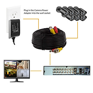 100ft Pre-Made All-in-One BNC Video and Power Cable with Connector for Surveillance CCTV Security Camera Video System - Black