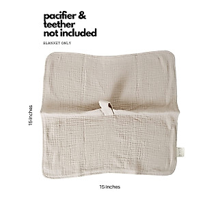 Marlowe & Co Organic Cotton Muslin Baby Blanket with Snap Closure, 15 in x 15 in Lovey with Holder (Natural Sand)