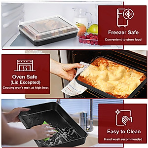 TeamFar Lasagna Pan with Lid, (2 Pans + 2 Lids), 12.5’’ Coated Lasagna Dish Rectangular Cake Brownie Baking Pan with Stainless Steel Core & Non Stick Coating, Healthy & Oven Safe, Easy Clean