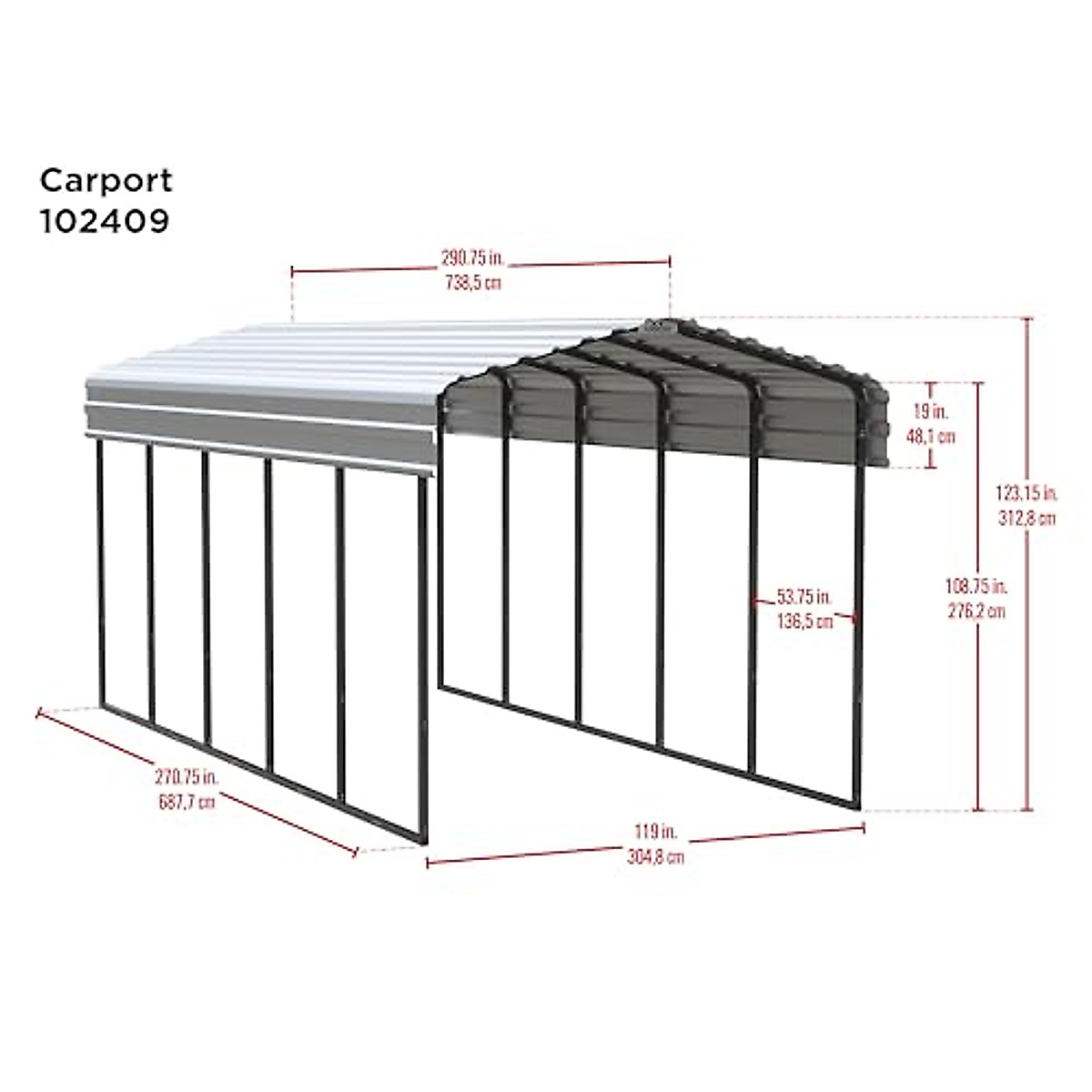 Arrow Carports Galvanized Steel Carport, Compact Car Metal Carport Kit, 10' x 24' x 9', Eggshell