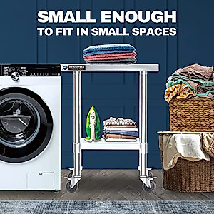 Food Prep Stainless Steel Table - DuraSteel 30 x 24 Inch Metal Table Cart - Commercial Workbench with Caster Wheel - NSF Certified - For Restaurant, Warehouse, Home, Kitchen, Garage