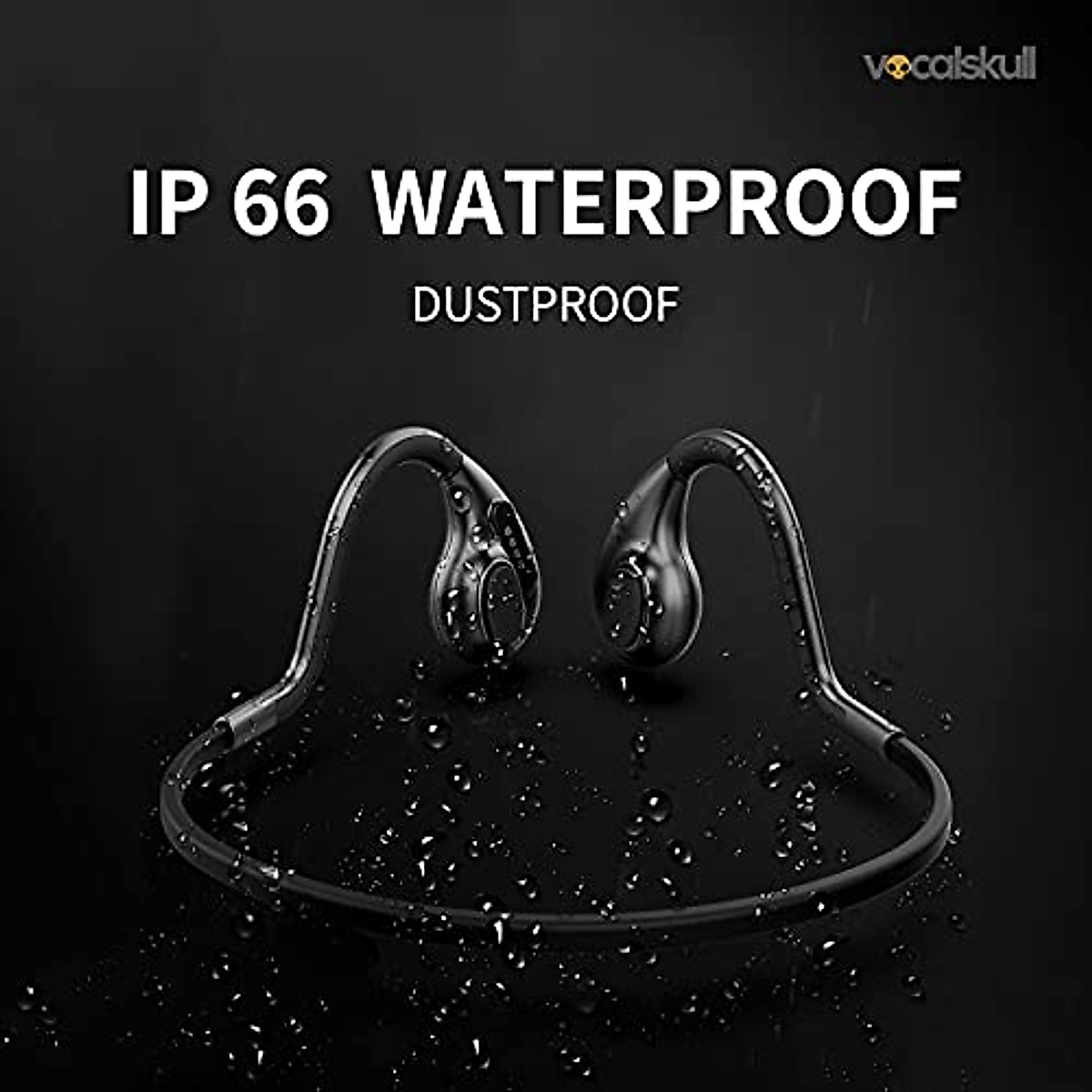 VOCALSKULL Bone Conduction Wireless Bluetooth Headphones Open Ear Sport Headphones with Built-in Mic Sweat Resistant Headset Deep Base Sound for Running Cycling Climbing Driving