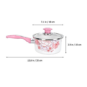 YARDWE Enamel Sauce Pan Non- Stick Milk Pot Pasta Cooking Pot Small Noodle Soup Pot Enamelware Pot Enamel Cookware with Lid