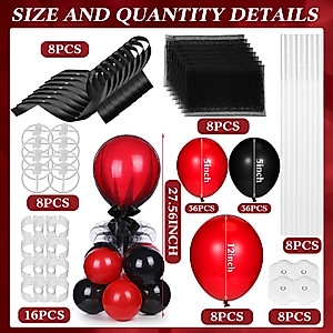 BBTO 8 Set, Black & Gold Balloon Centerpieces Kit with 128 Pcs Latex Balloons, Reusable Balloon Sticks, Tulle & Ribbons for Party Decoration