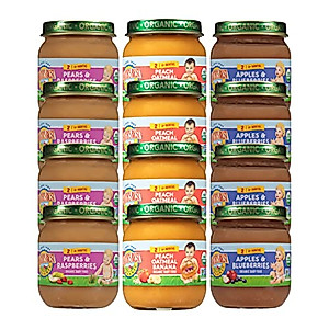 Earth's Best Organic Baby Food Jars, Stage 2 Fruit Puree for Babies 6 Months and Older, Organic Fruit Variety Pack, 4 oz Resealable Glass Jar (Pack of 12)