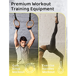 GHB Gymnastic Rings Wooden Gym Rings 1.25" Olympic Rings Adjustable Numbered Straps Pull Up Rings Sets for Workout Bodyweight Fitness Training