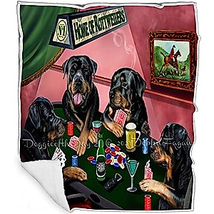 Home of Rottweiler Dogs Playing Poker Blanket - Lightweight Super Soft Cozy and Durable Bed Blanket - Animal Theme Fuzzy Blanket for Sofa Bed Couch BLNKT64511 (50x60 Woven)