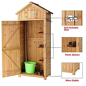 B BAIJIAWEI Garden Storage Shed - Outdoor Wooden Tool Storage Cabinet - Arrow Tool Shed Organizer Fir Wood Lockers for Home, Lawn, Yard