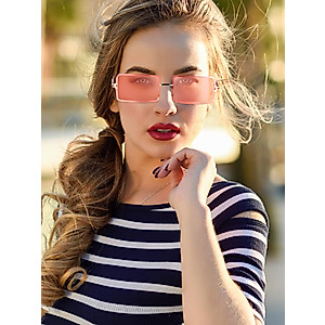 Frienda 4 Pairs Rimless Rectangle Sunglasses Frameless Square Glasses Vintage Transparent Eyewear for Women Men (Fresh Colors,Metal Frame)