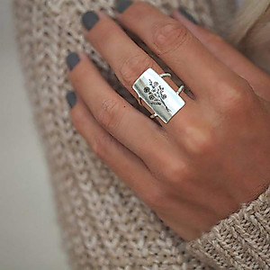 SIMONLY Wildflowers Ring S925 Sterling Silver Nature Rings for Women Double Ring Birth Flower Ring (Style A, 7)