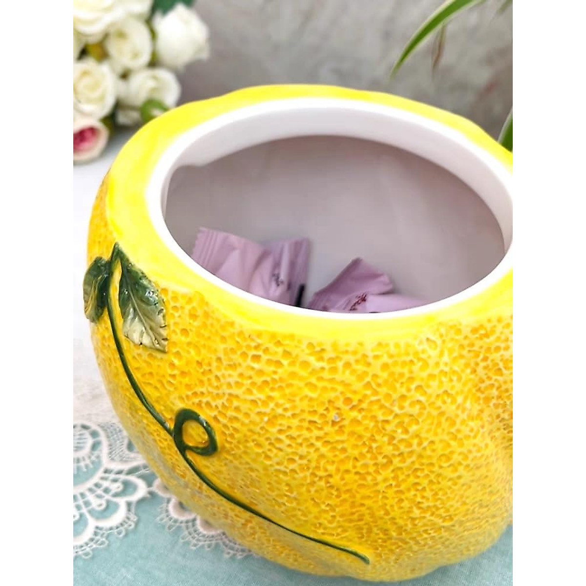 PEHOST 3-D Design Lemon 24 oz. Cookie Jar With Seal, 7.6"*6.6"*8.5" H, Multicolored