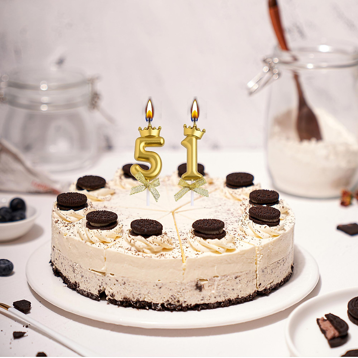 VSHILI 51st Birthday Candles, Gold 51 Year Old Number Birthday Candles, Happy Birthday Party Cake Topper Decoration Gifts for Women Men