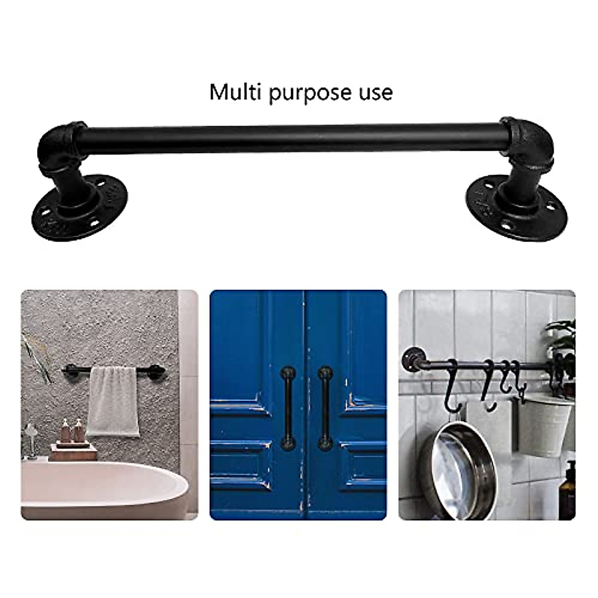 Industrial Steel Pipe Towel Rack Holder,Wall Mounted Heavy Duty Towel Bar, Matte Black Finish Hand Towel Rod for Bathroom(2 Pack) (12inch)