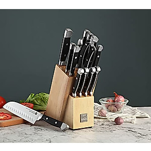 LIEF+SVEIN Brand German Steel Knife Block Set, 15-Piece Kitchen Knife Sets. German Stainless 1.4116 Steel. Unique Kitchen Knives Set with Ipad Holder. Ideal knife set with block and sharpener.