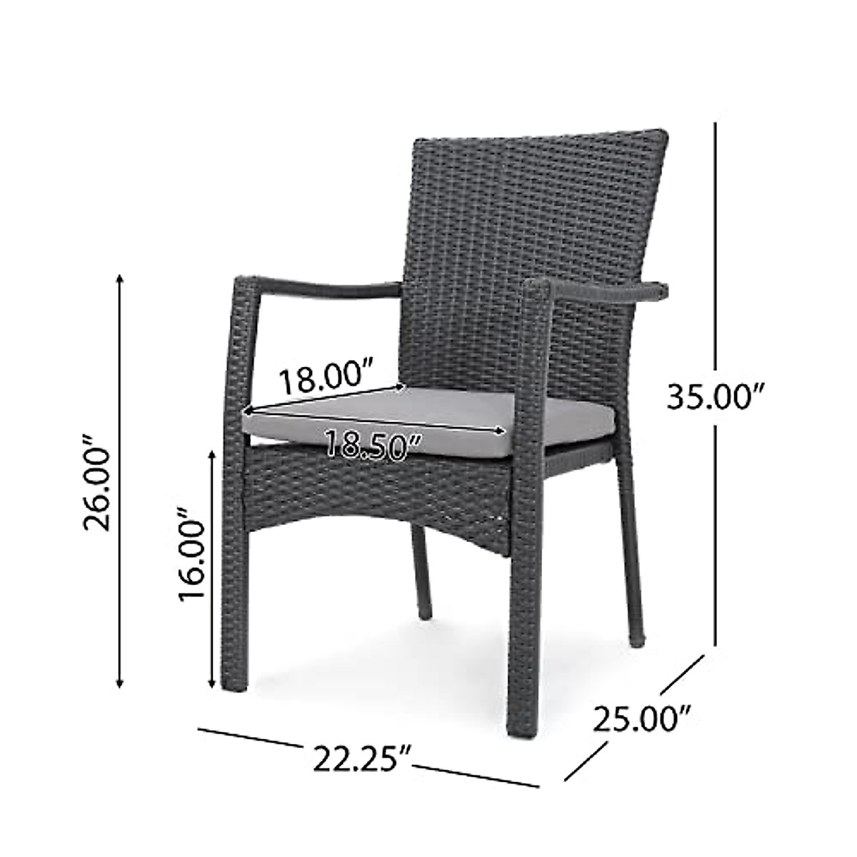 Christopher Knight Home Corsica Outdoor Wicker Dining Chairs with Cushions, 2-Pcs Set, Grey