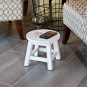 Carved Wooden Step Stool with Queen Bee Pattern,Round 11"W Versatile Wood Short Stool with Footrest,Indoor Foot Stool for Kitchen Living Room Bedroom Bathroom, No Assembly Needed,Antique White