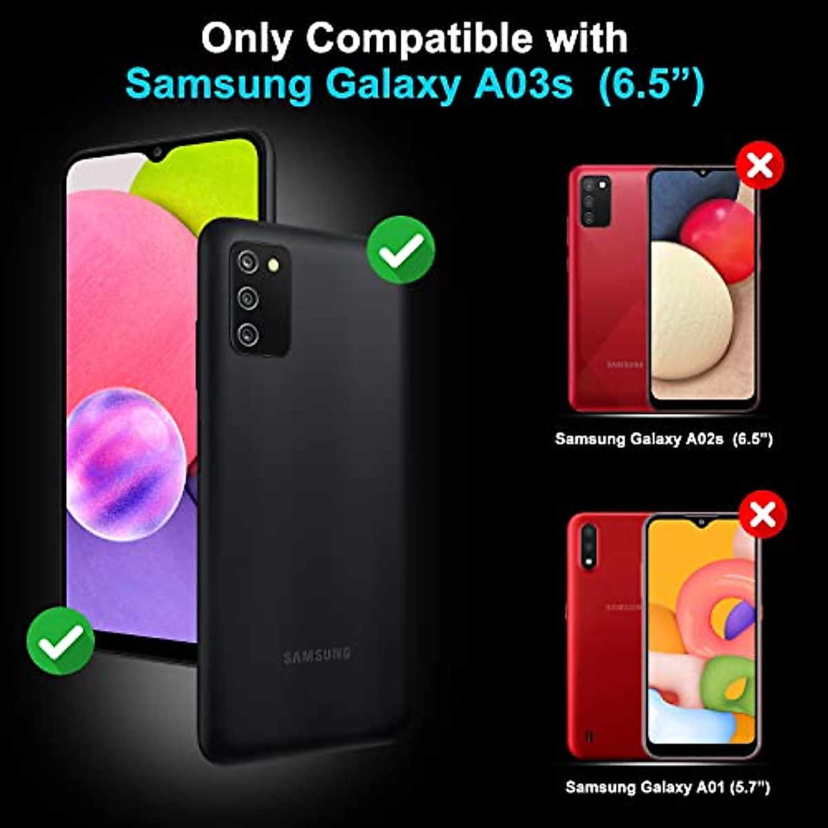 TQLGY 3 Pack Screen Protector for Samsung Galaxy A03s with 3 Pack Camera Lens Protector, Tempered Glass Film, 9H Hardness - HD - Bubble Free - Anti-Scratch - Easy Installation