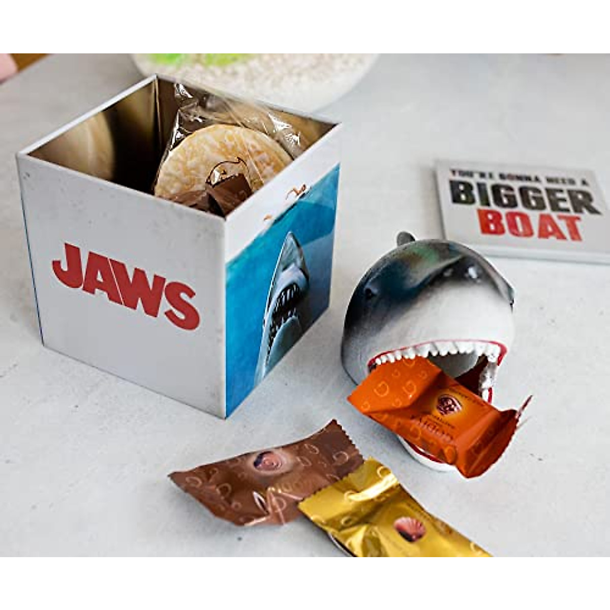 JAWS Logo Tin Storage Box Cube Organizer with Lid | 4 Inches