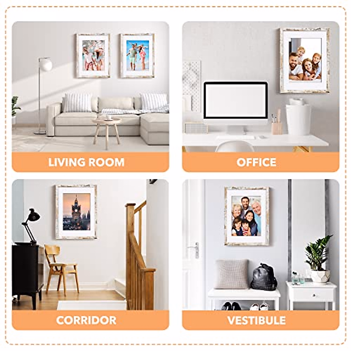 SYNTRIFIC 16x20 Picture Frames Set of 6, Distressed White Farmhouse Photo Frames Display Pictures 11x14 with Mat or 16x20 Without Mat, Wall Gallery Collage Photo Frames Home Decor Poster Frame