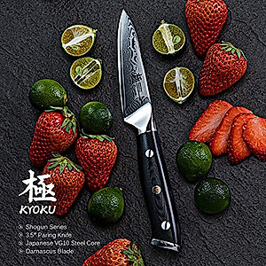 KYOKU Paring Knife - 3.5" - Shogun Series - Japanese VG10 Steel Core Damascus Blade - with Sheath & Case