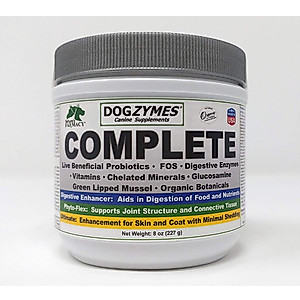 Dogzymes Complete - Probiotics, prebiotics, Glucosamine, Chondroitin, MSM and Hyaluronic Acid, Complete Skin and Coat Care (8 Ounce)
