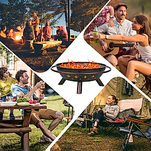 Hykolity 41" Large Size 2 in 1 Outdoor Fire Pit with Grill, Heavy Duty Steel Wood Burning Firepalce, Fire Bowl with Antiqued Copper Finish for Bonfire Patio Backyard