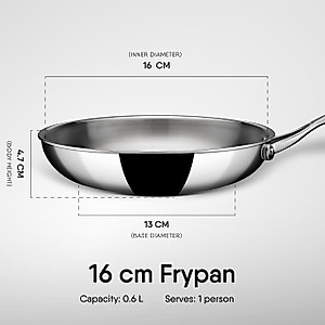 Stahl Artisan Triply Stainless Steel Fry Pan, Induction & Gas Stove Compatible Frying Pan, Omelette Pan, Egg Pan, 0.6 L, 16 cm