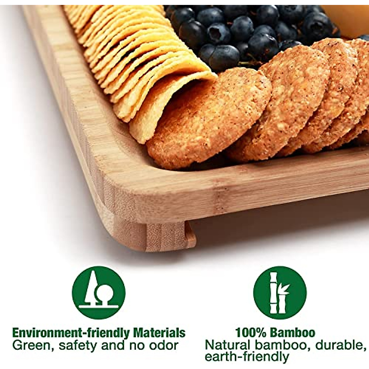 Smatto Cheese Board and Knife Set, Bamboo Charcuterie Board Set, 13’’x13’’ Cheese Serving Tray with 4 Knives, Drawer and Wine Opener for Housewarming Wedding Birthday Valentine's Day Gift