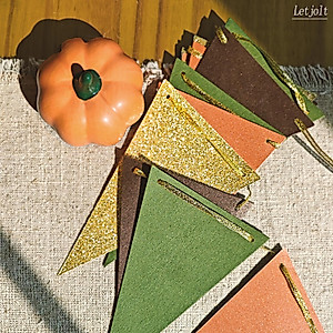 Glitter Golden Brown Green Triangle Banner Greenery Party Decoration Supplies Paper Bunting Signs for Birthday Nursery Classroom Anniversary Christmas Decoration Graduation Flags 15 pcs 10 Feet