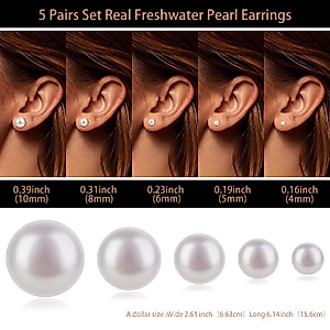Freshwater Baroque Pearl Stud Sterling Silver Earrings for Women, Hypoallergenic white Cultured AAA+ Real Pearl Earrings Jewelry Set Weeding Gifts