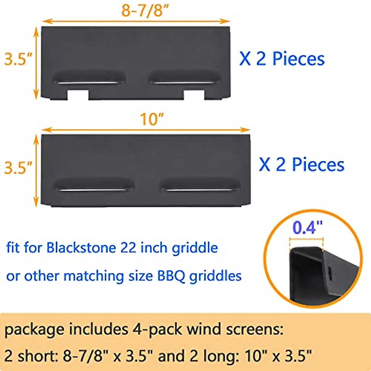 GasSaf 5022 Wind Guards for Blackstone 22" Griddle and Other Griddle, Set of 4 PCS Black Durable Windproof Wind Screen for Outdoor Cooking